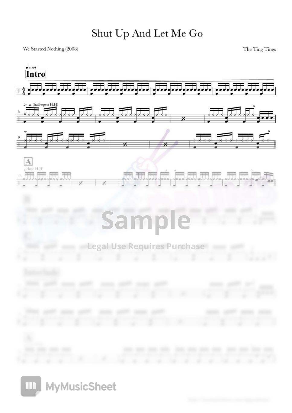 The Ting Tings - Shut Up And Let Me Go Sheet by UPGRADRUMS