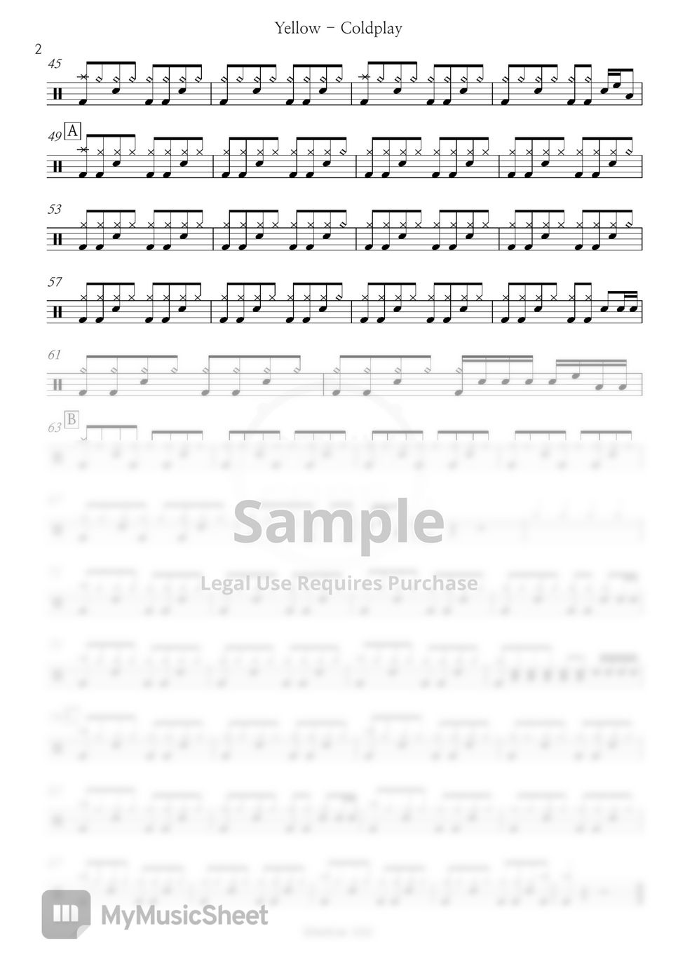 Coldplay - Yellow Partitura by DrumCore