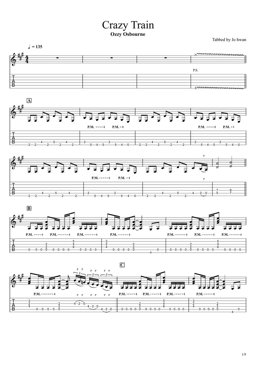 Ozzy Osbourne - Crazy Train Tab + lembaran musik pertama by Jo Hwan