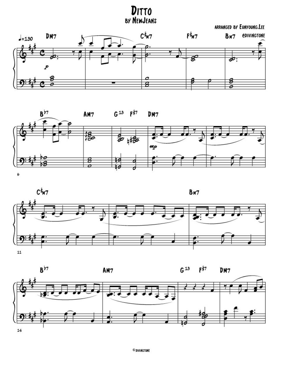 NewJeans / 뉴진스 - Ditto (piano sheet / 피아노 악보) 악보 by divingtone