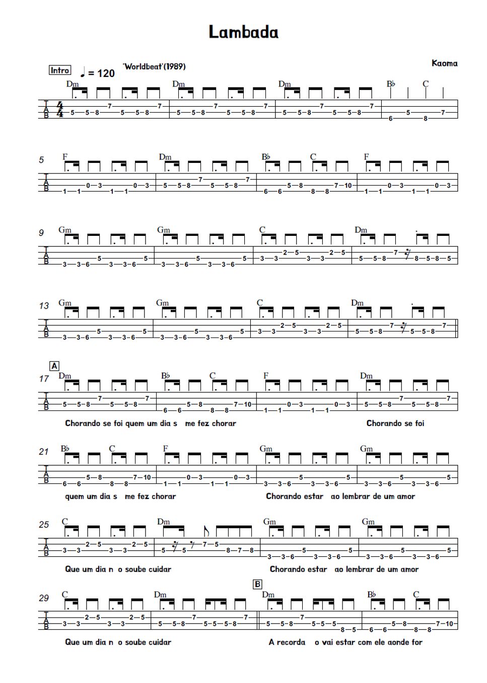 Kaoma - Lambada TAB by 김미(Kimme)