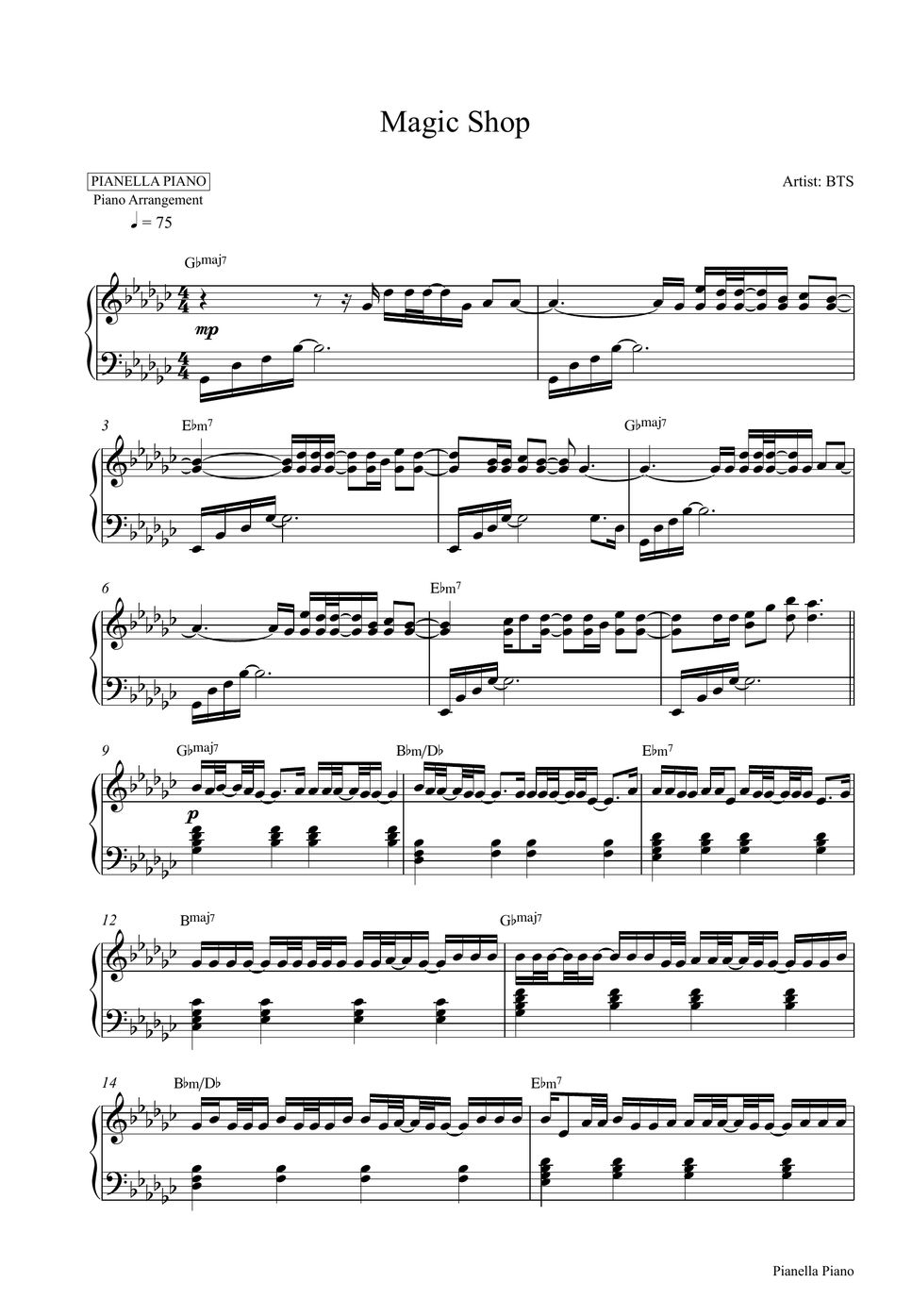 BTS - Magic Shop (Piano Sheet) Partitura by Pianella Piano