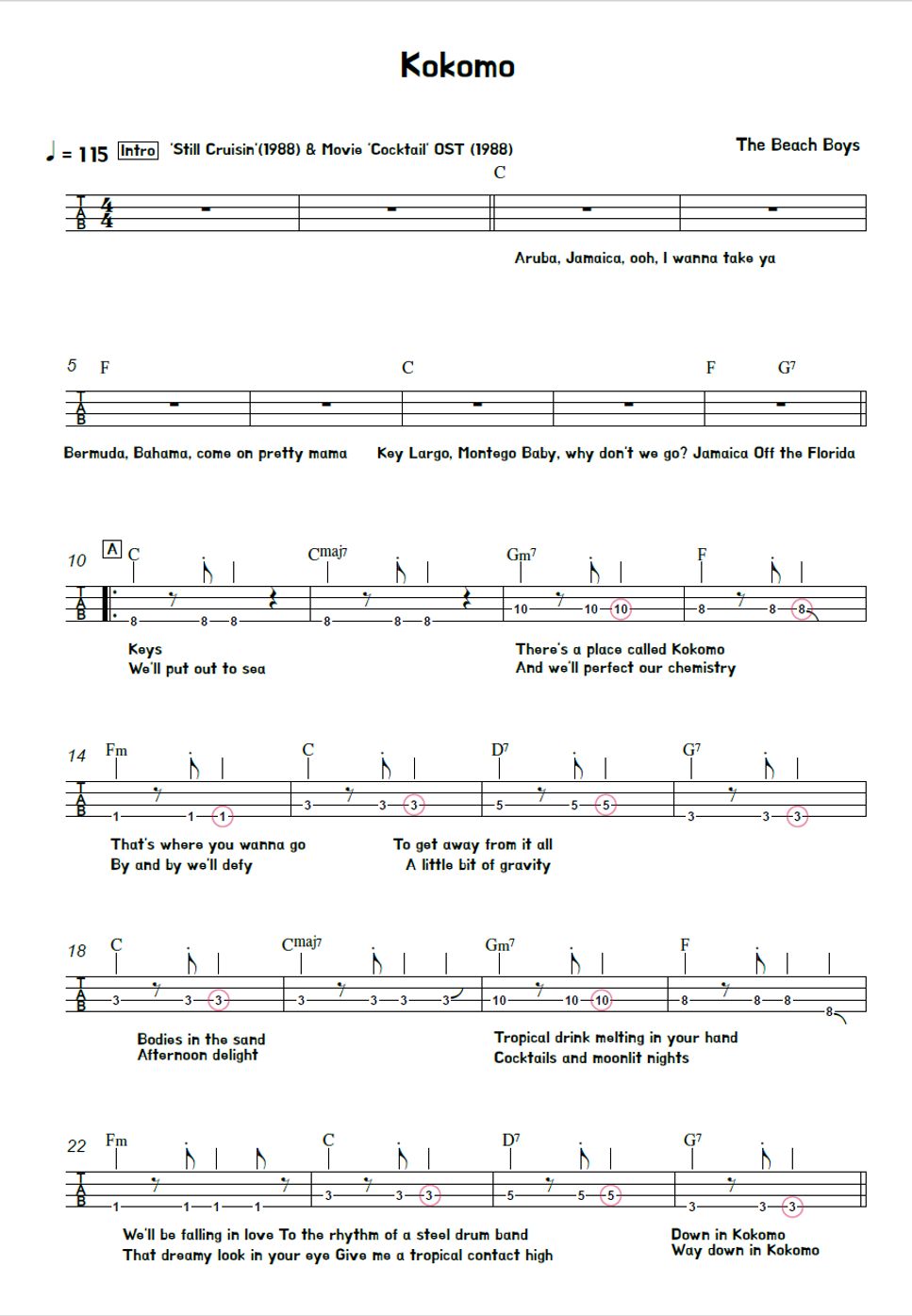 The Beach Boys - Kokomo Sheets by 김미(Kimme)