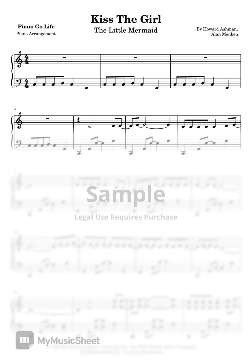 The Little Mermaid - Kiss the Girl (Alan Menken) แผ่น by Piano Go Life