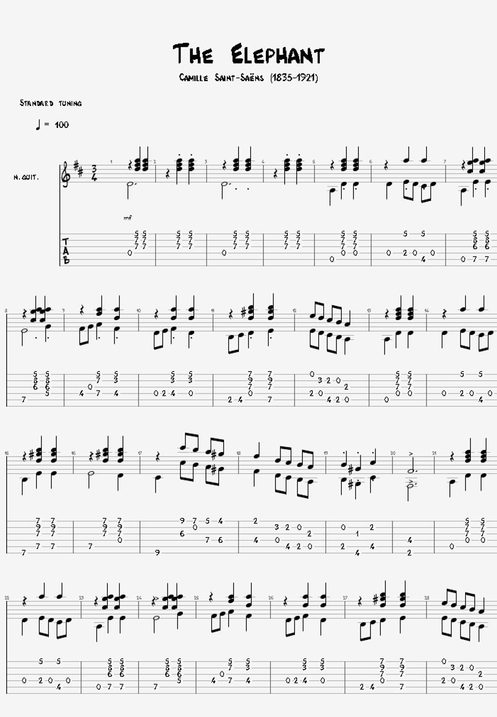 Camille Saint Saëns - The Elephant Sheets by 「Agape Guitar」