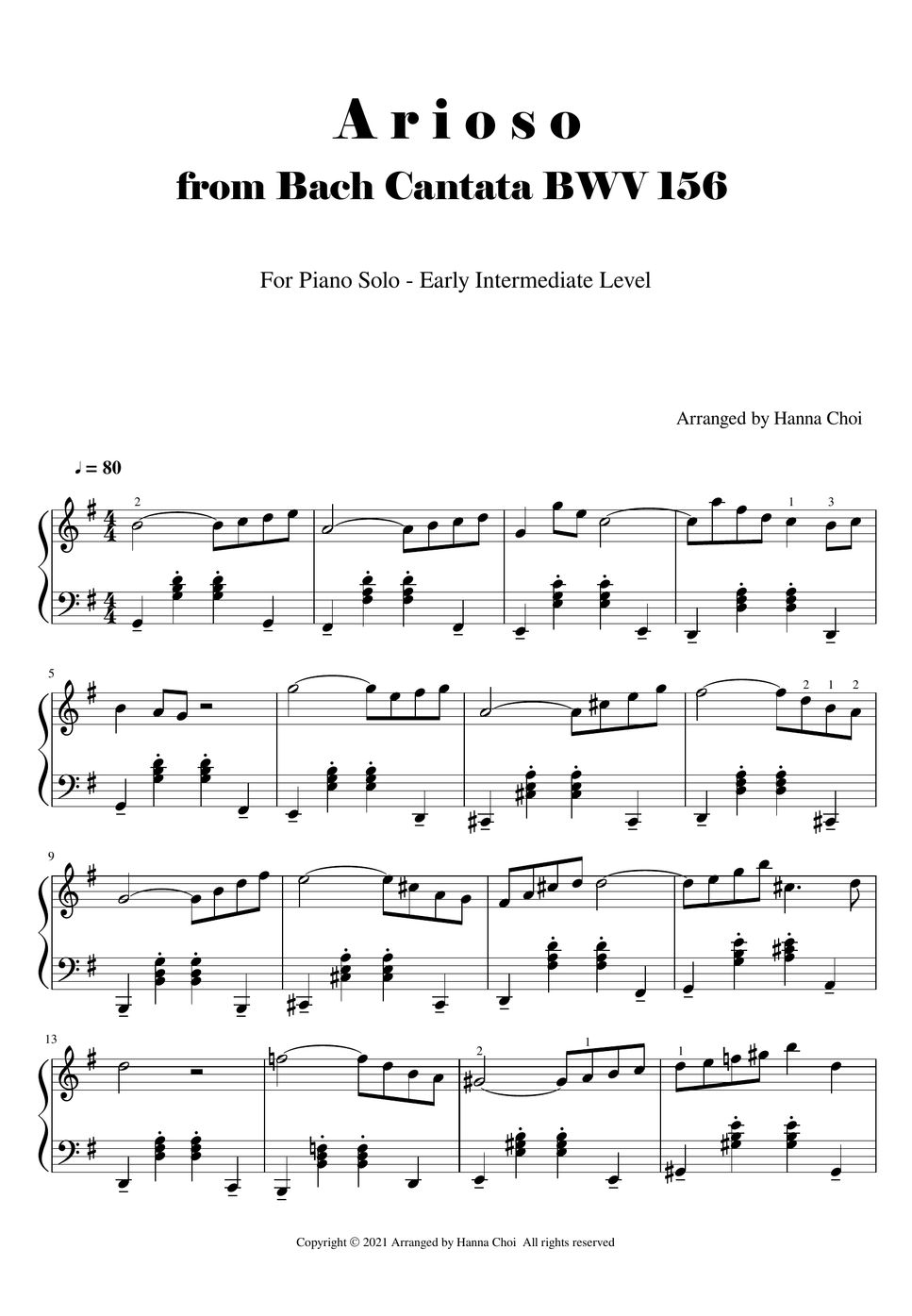 Bach - "Arioso" from Cantata BWV 156 바흐 아리오소 (피아노 솔로) 楽譜