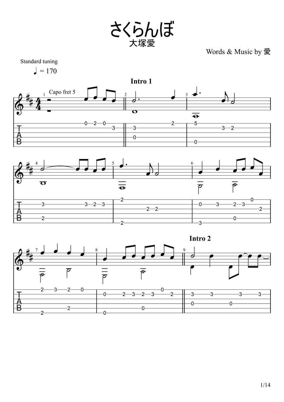 Ai Otsuka Sakuranbo Fingerstyle Sheet By U3danchou Ai Otsuka Sakuranbo Fingerstyle Sheet By U3danchou