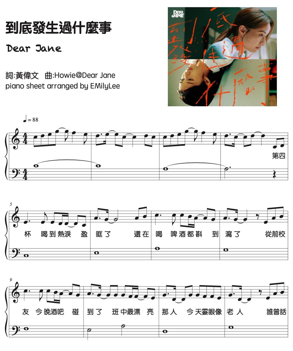 Dear Jane - 到底發生過什麼事 (Canto Pop) Partitura by EmilyLeeMusic Studio