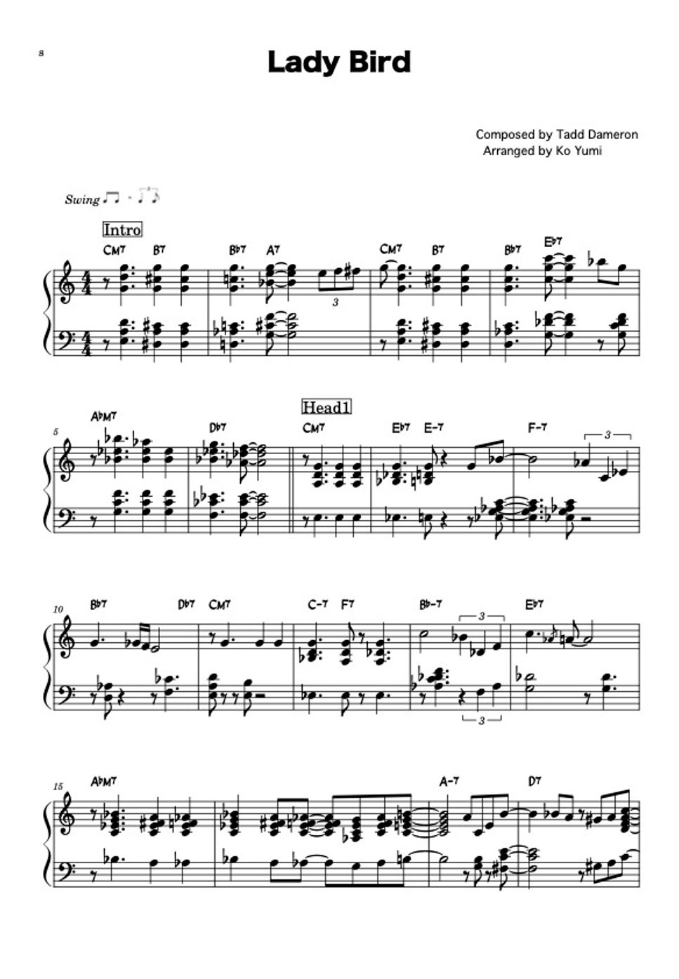 Tadd Dameron - Lady Bird (Jazz Trio Ver.) Sheet Music by KoYumi Music