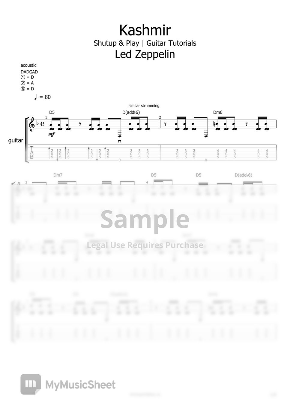 Led Zeppelin - Kashmir TAB by Shutup & Play Guitar Tutorials