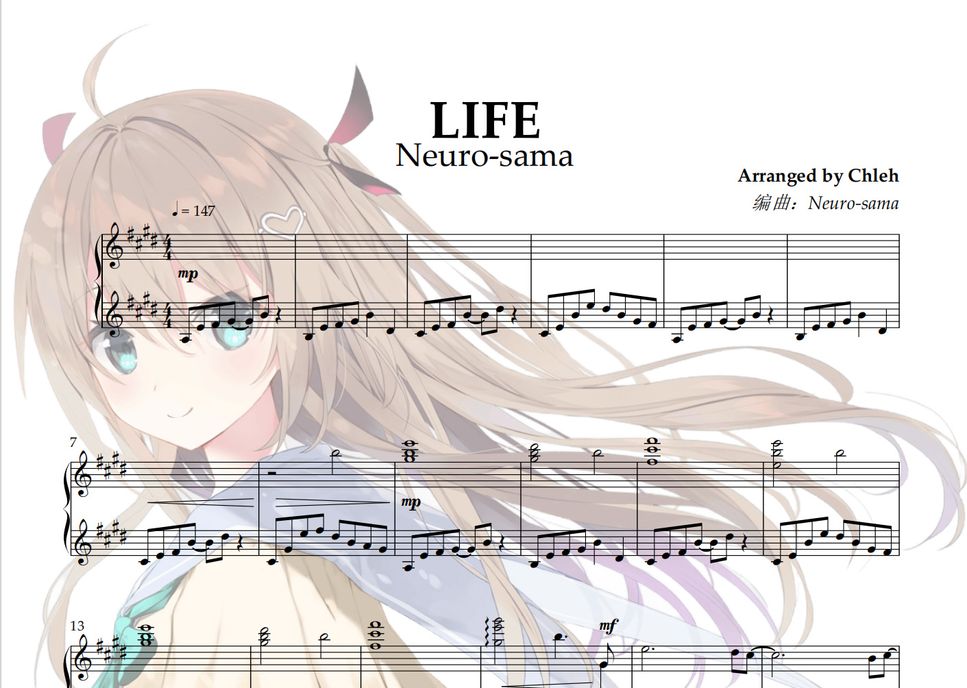 Neuro-sama - LIFE- Neuro-sama 樂譜 by Chleh