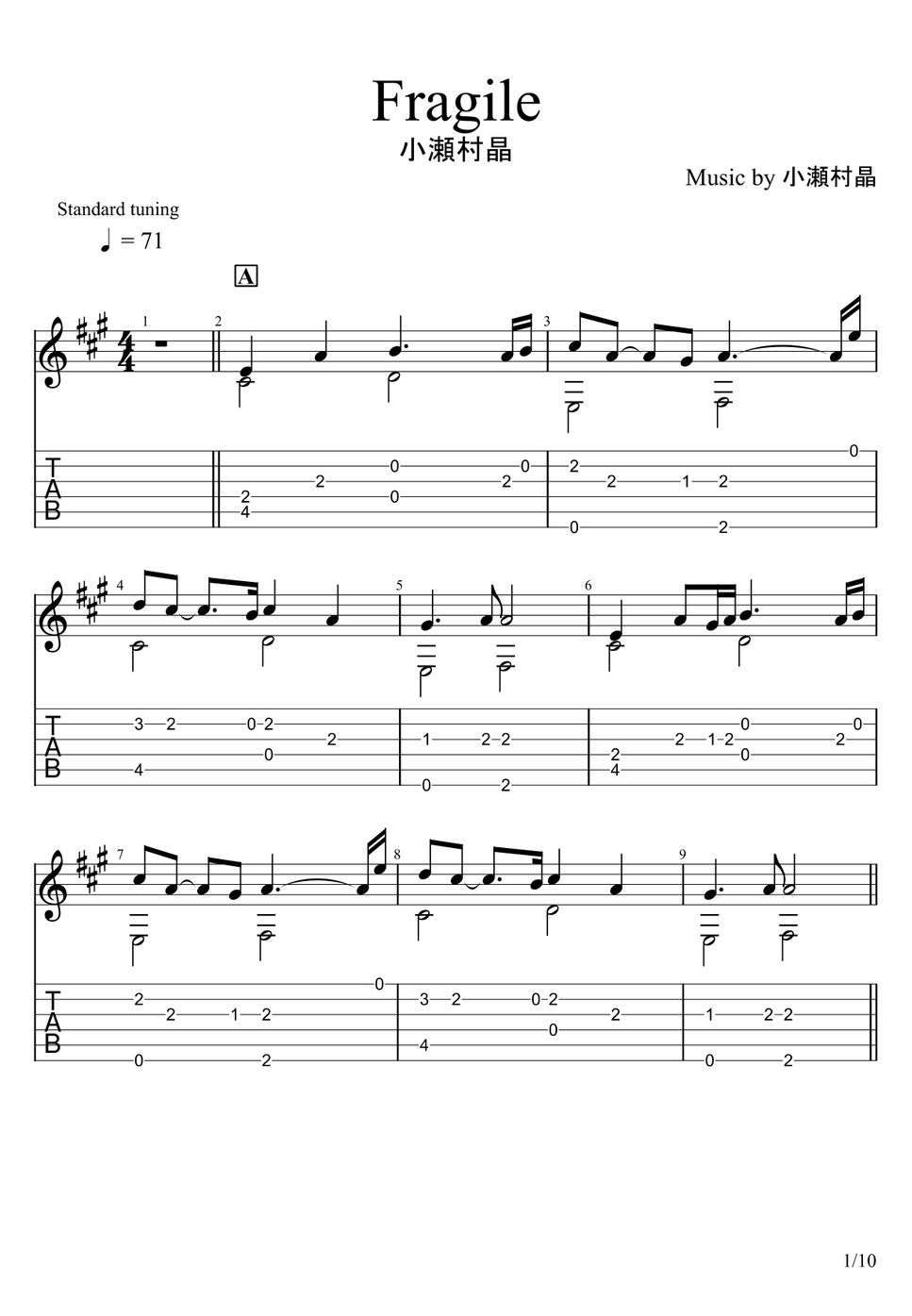 Akira Kosemura - Fragile (Fingerstyle) Acoustic Guitar TAB PDF ...
