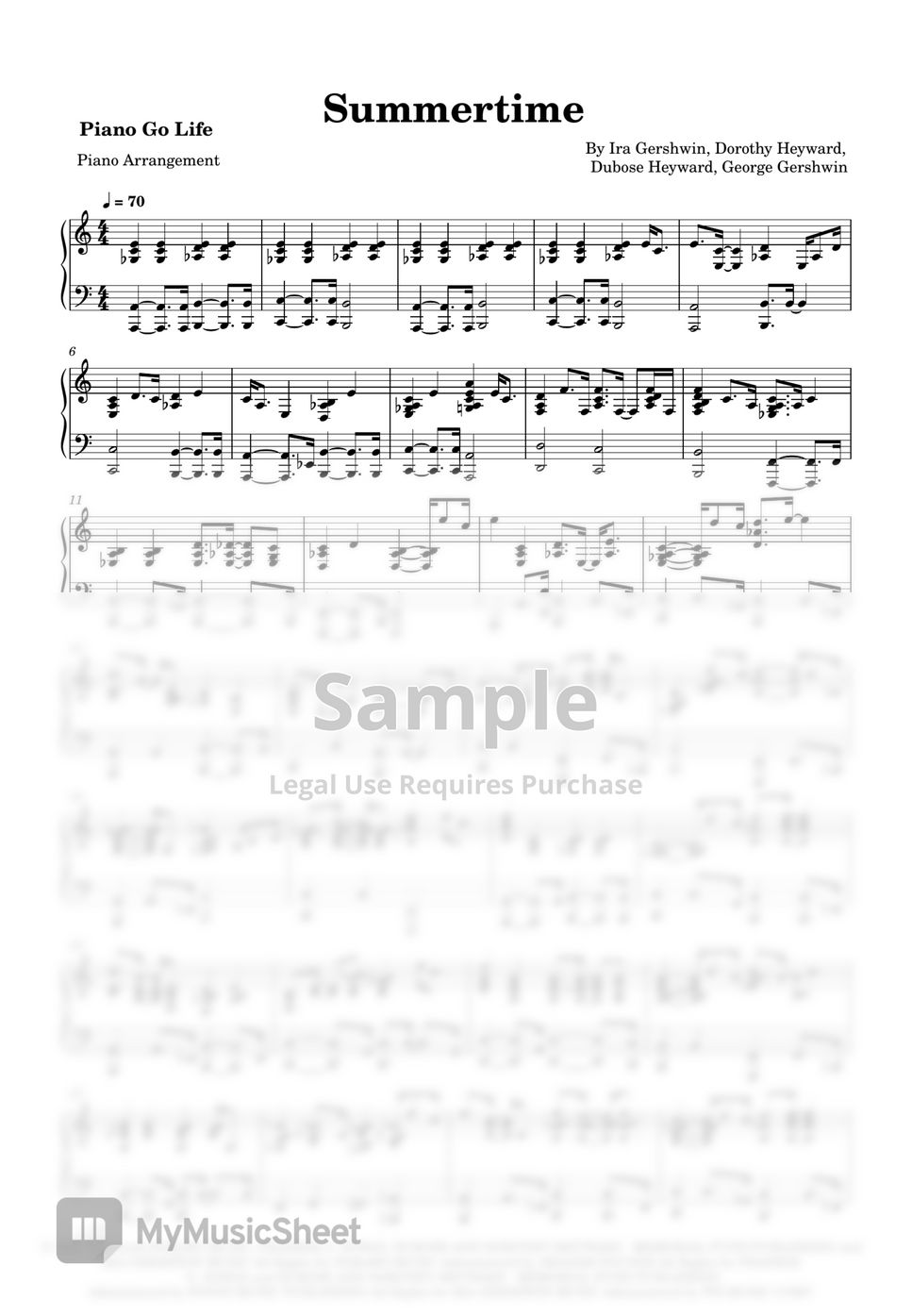 George Gershwin - Summertime แผ่น by Piano Go Life