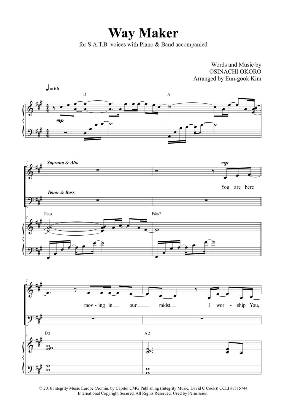 OSINACHI OKORO - Way Maker (SATB Choir ver.) Sheet Music by Eun-gook Kim