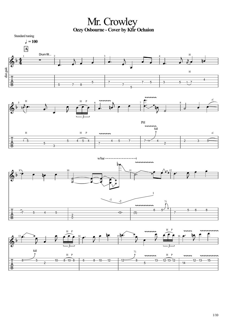 Ozzy Osbourne - Mr. Crowley TAB by Kfir Ochaion