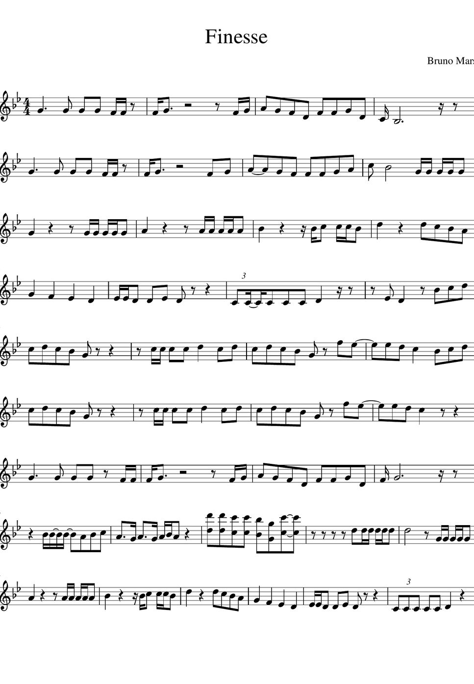 Finesse by Bruno Mars Sheet Music Sheet