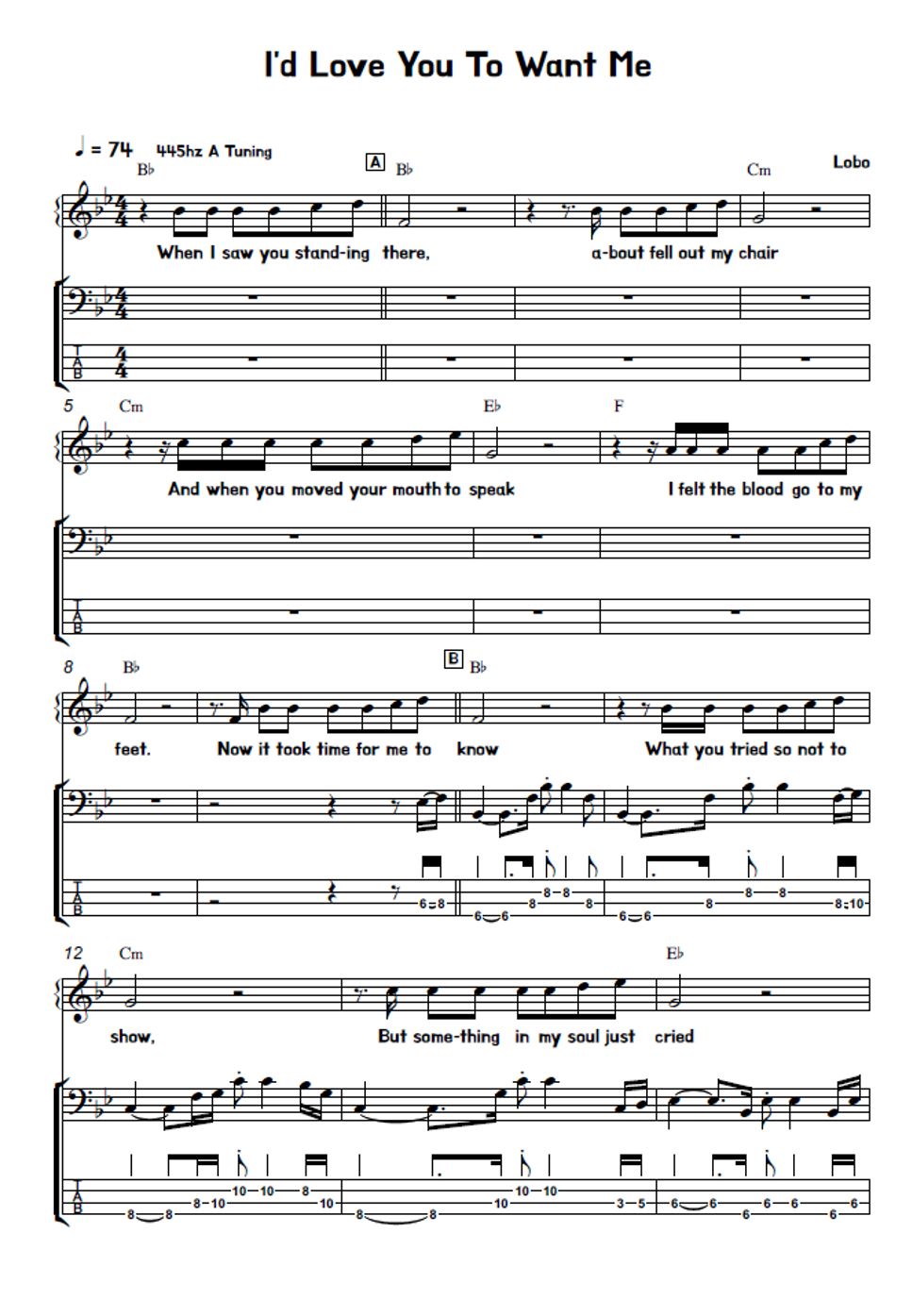 Lobo - I'd Love You To Want Me Sheet Music by Kimme