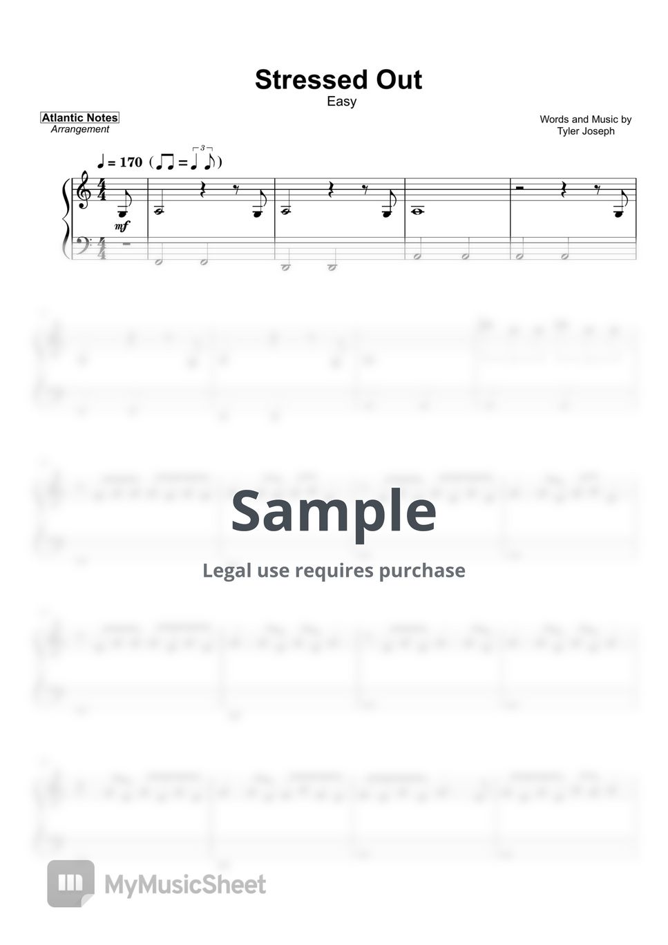 Twenty One Pilots - Stressed Out Sheets by Atlantic Notes