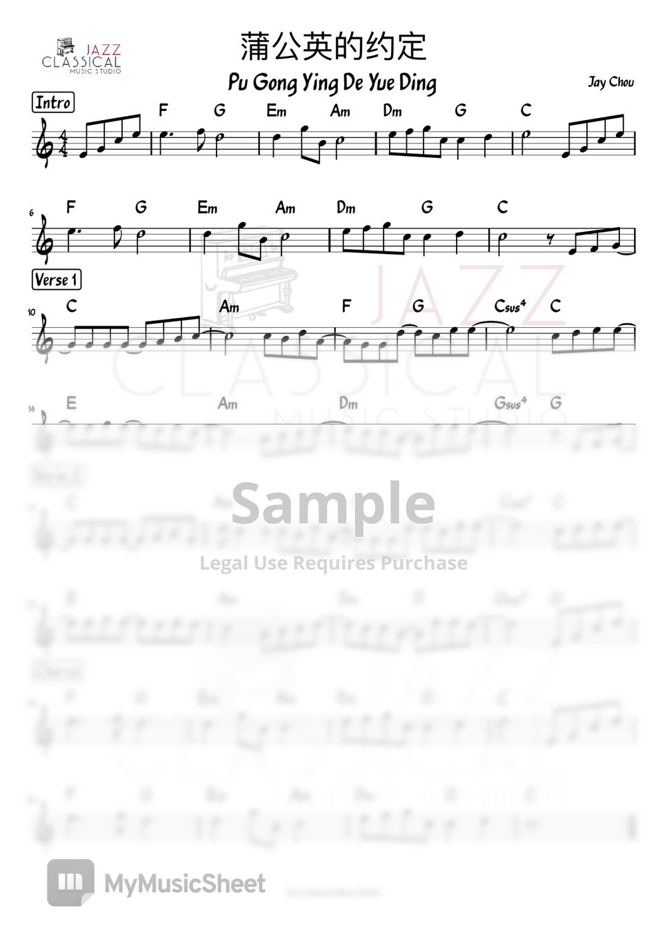 Jay Chou - 蒲公英的约定-周杰伦 (Pu Gong Ying De Yue Ding) Lembar Musik by Jazz ...