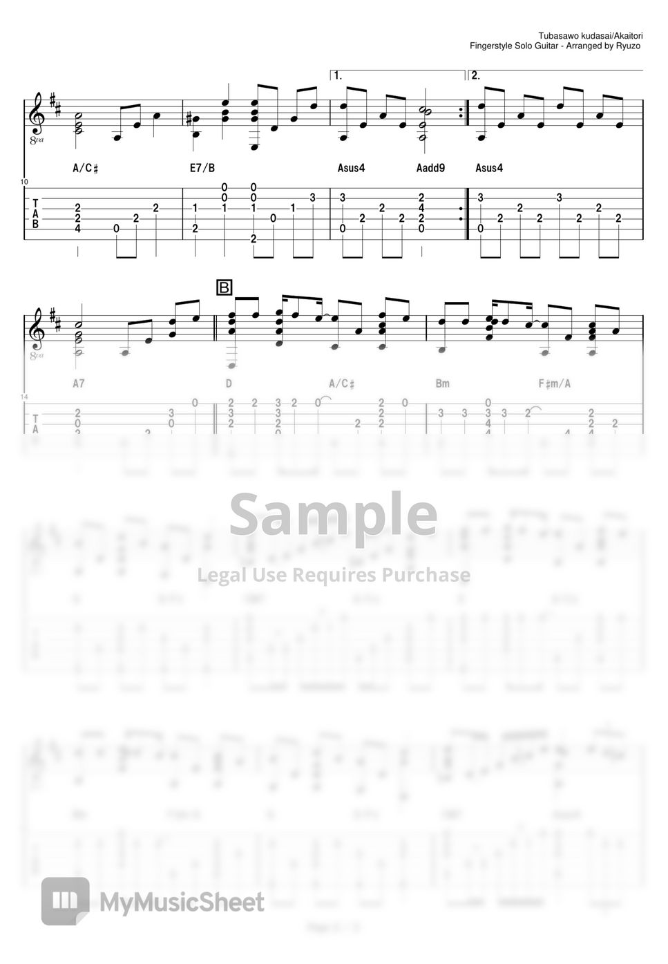 Akaitori - Tsubasawo Kudasai Tab + lembaran musik pertama by 龍藏Ryuzo