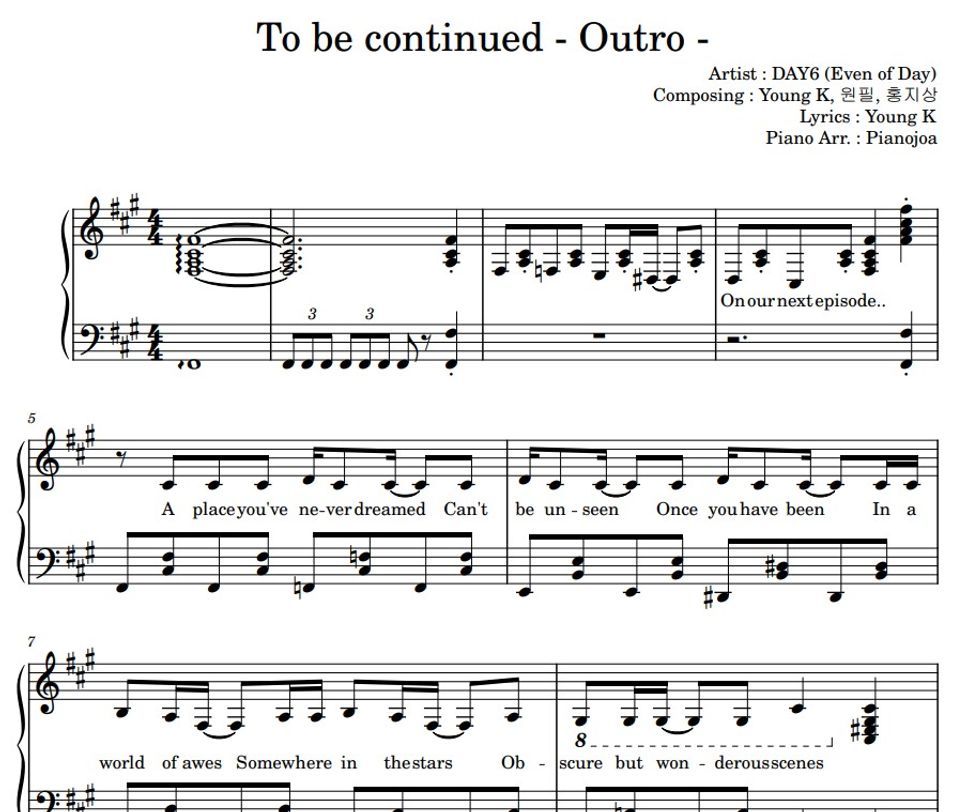 DAY6 (Even of Day) - To be continued -Outro- Sheets by Pianojoa