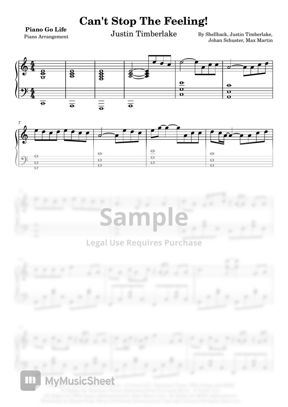 Justin Timberlake - Can't Stop The Feeling Лист by Piano Go Life