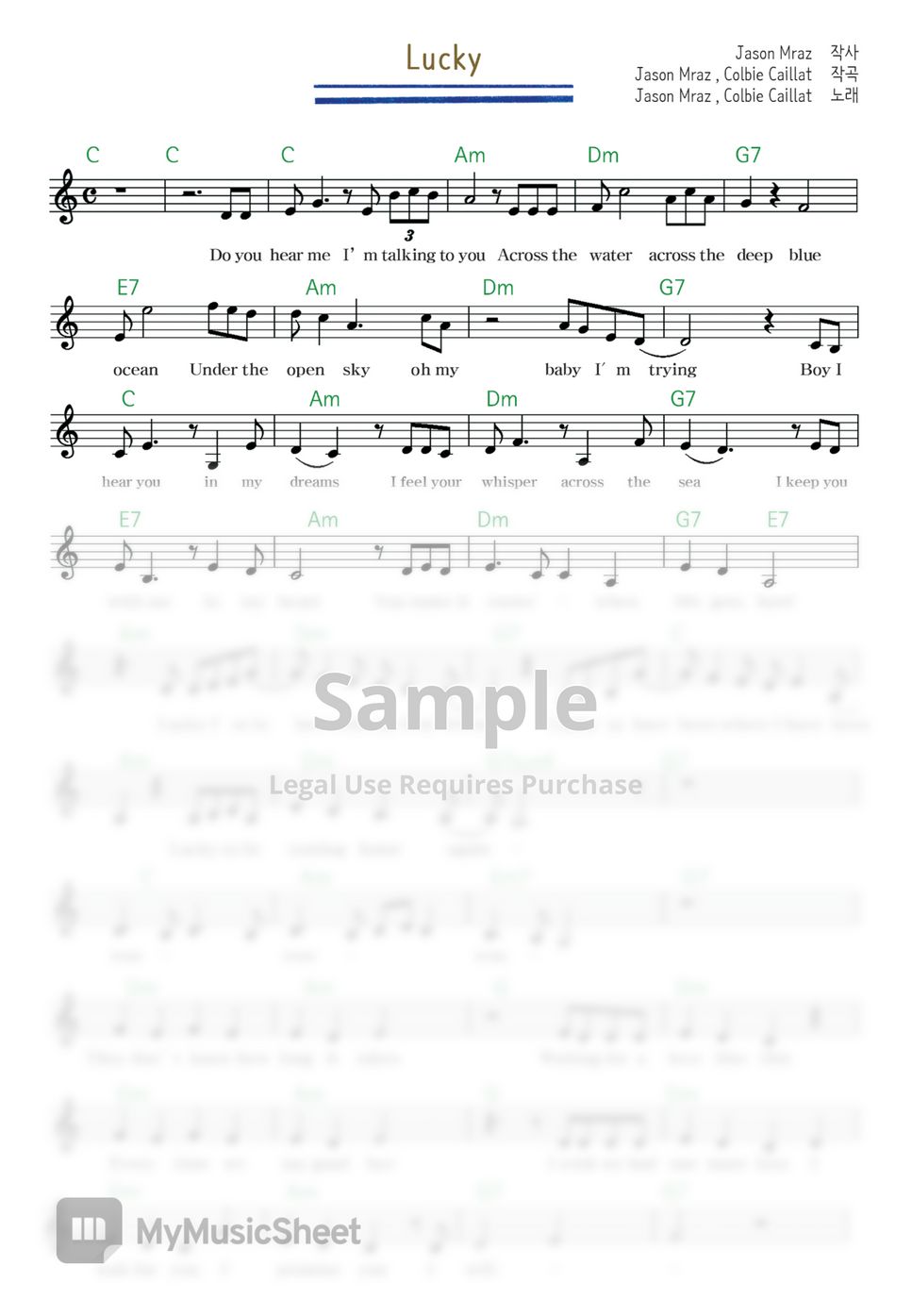 Jason Mraz - Lucky (Ukulele) Sheet by Ajoy★