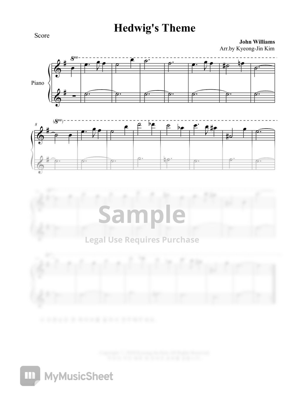 Harry Potter OST - Hedwig's Theme (easy sheet) Partitura by Pianist Jin