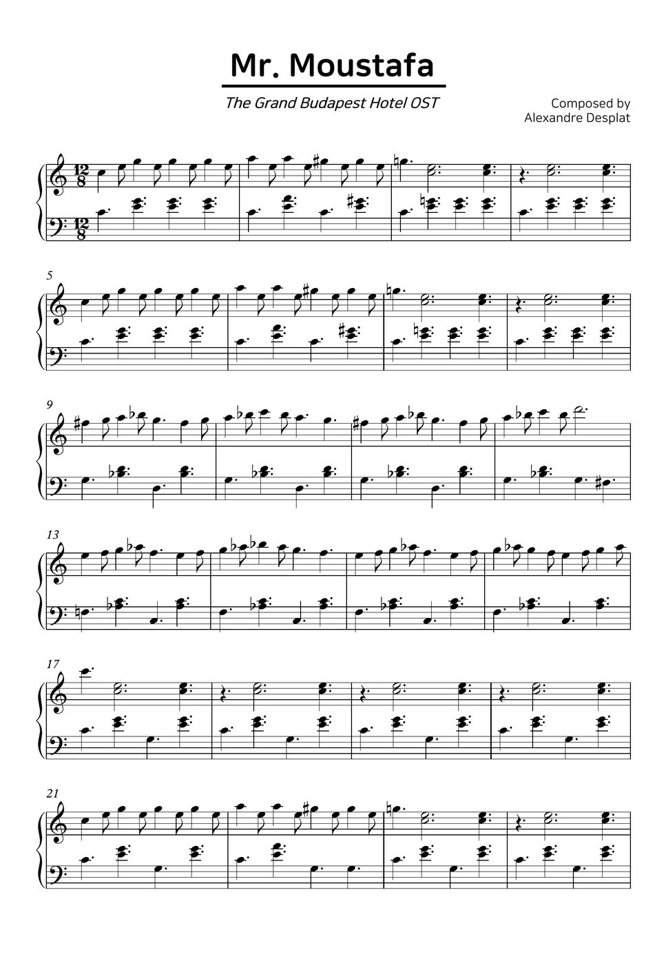 Alexandre Desplat (The Grand Budapest Hotel) - Mr. Moustafa (OST) Sheet by SweetPiano