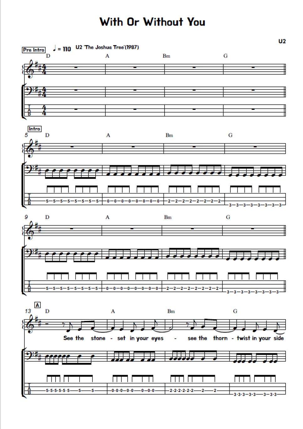 U2 With Or Without You TAB By Kimme U2 With Or Without You TAB By Kimme