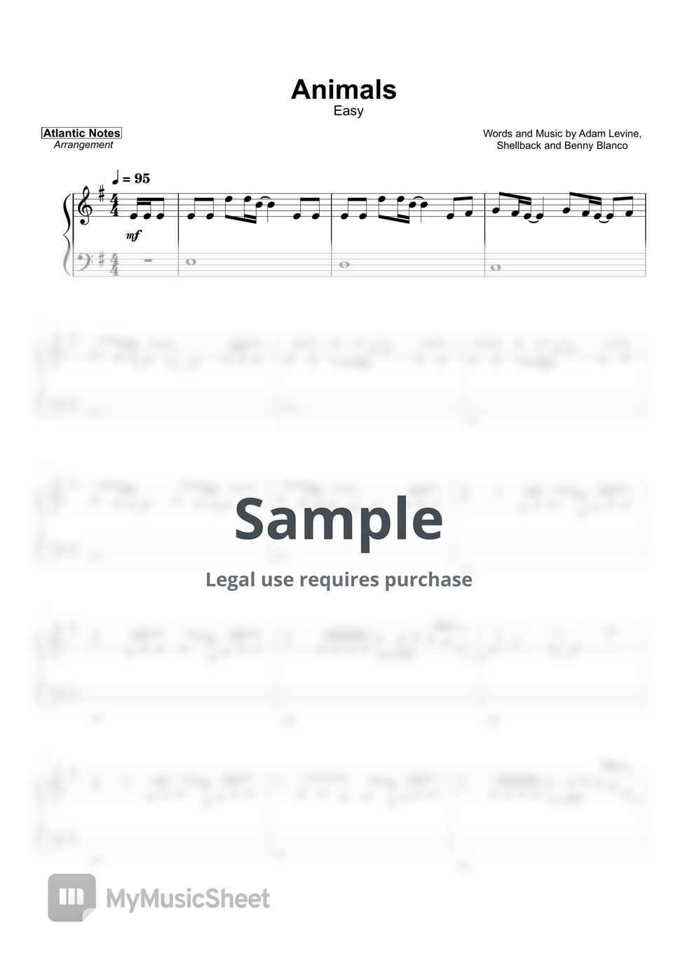 Maroon 5 - Animals Sheets by Atlantic Notes