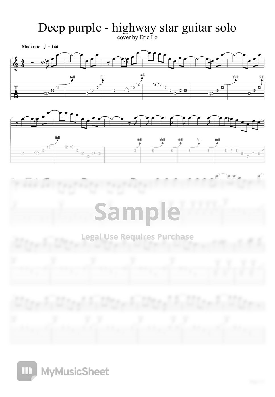 Deep purple - highway star guitar solo cover TAB by Eric Lo
