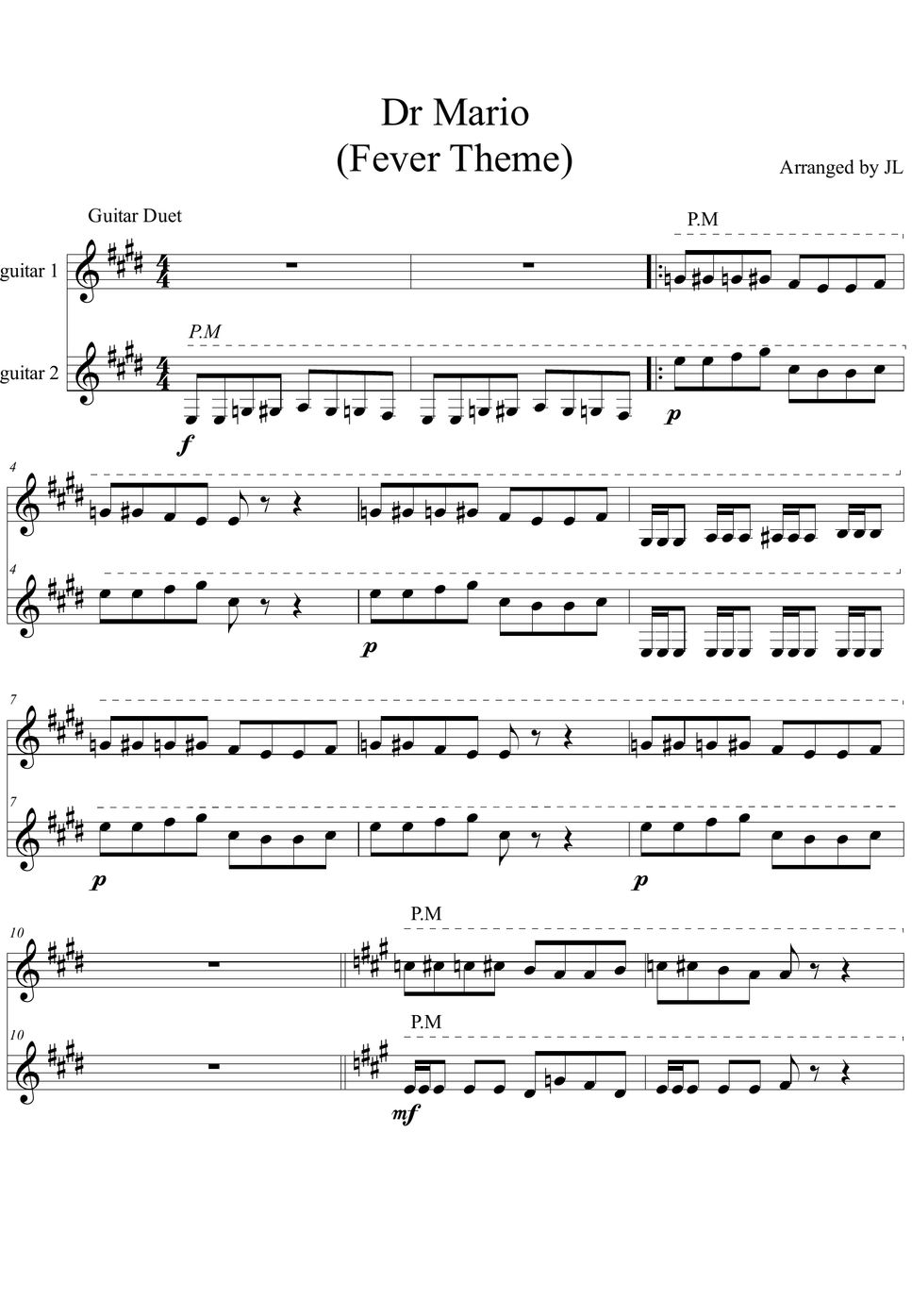 Dr.Mario (1990) - Fever Theme (Guitar Duet) TAB by JL Acoustic
