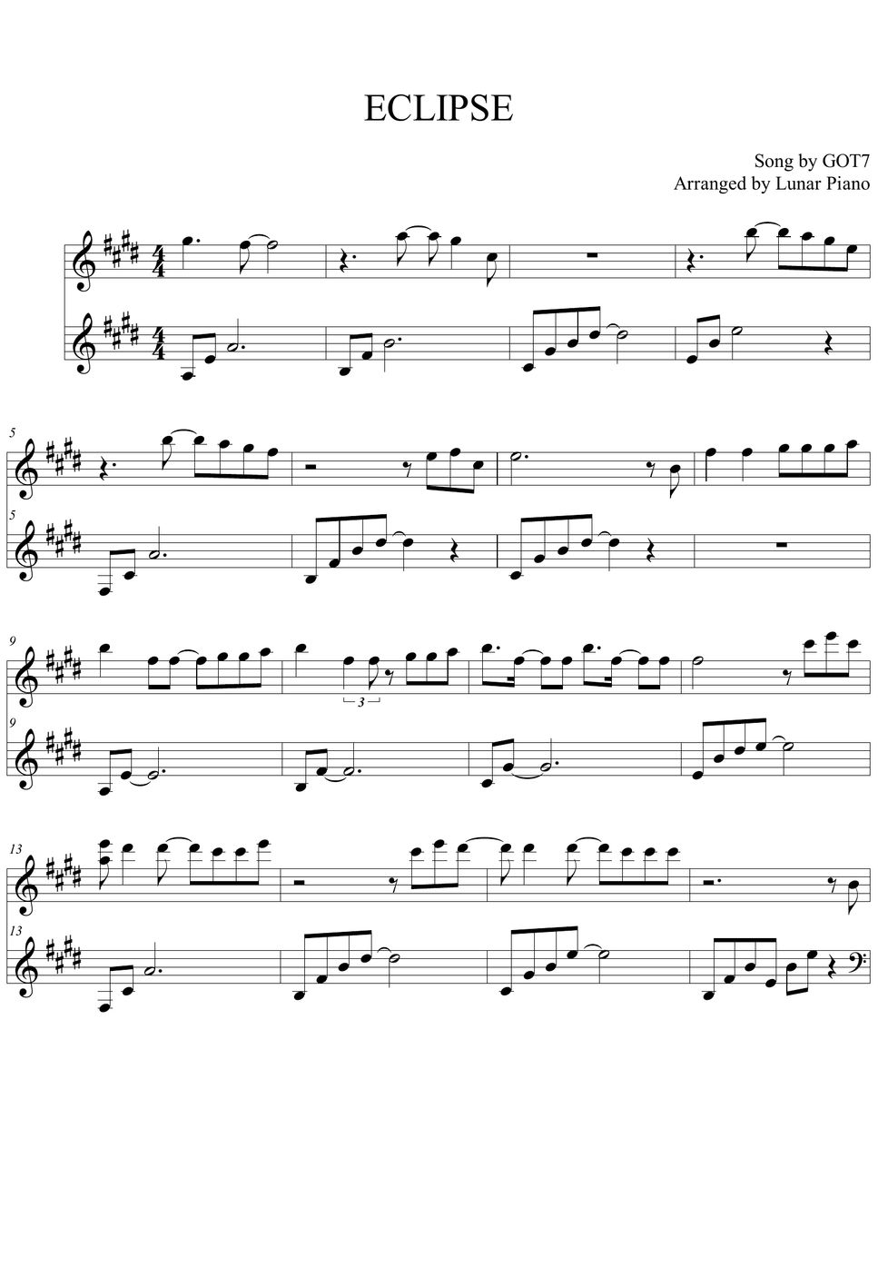GOT7 - ECLIPSE by Lunar Piano 楽譜