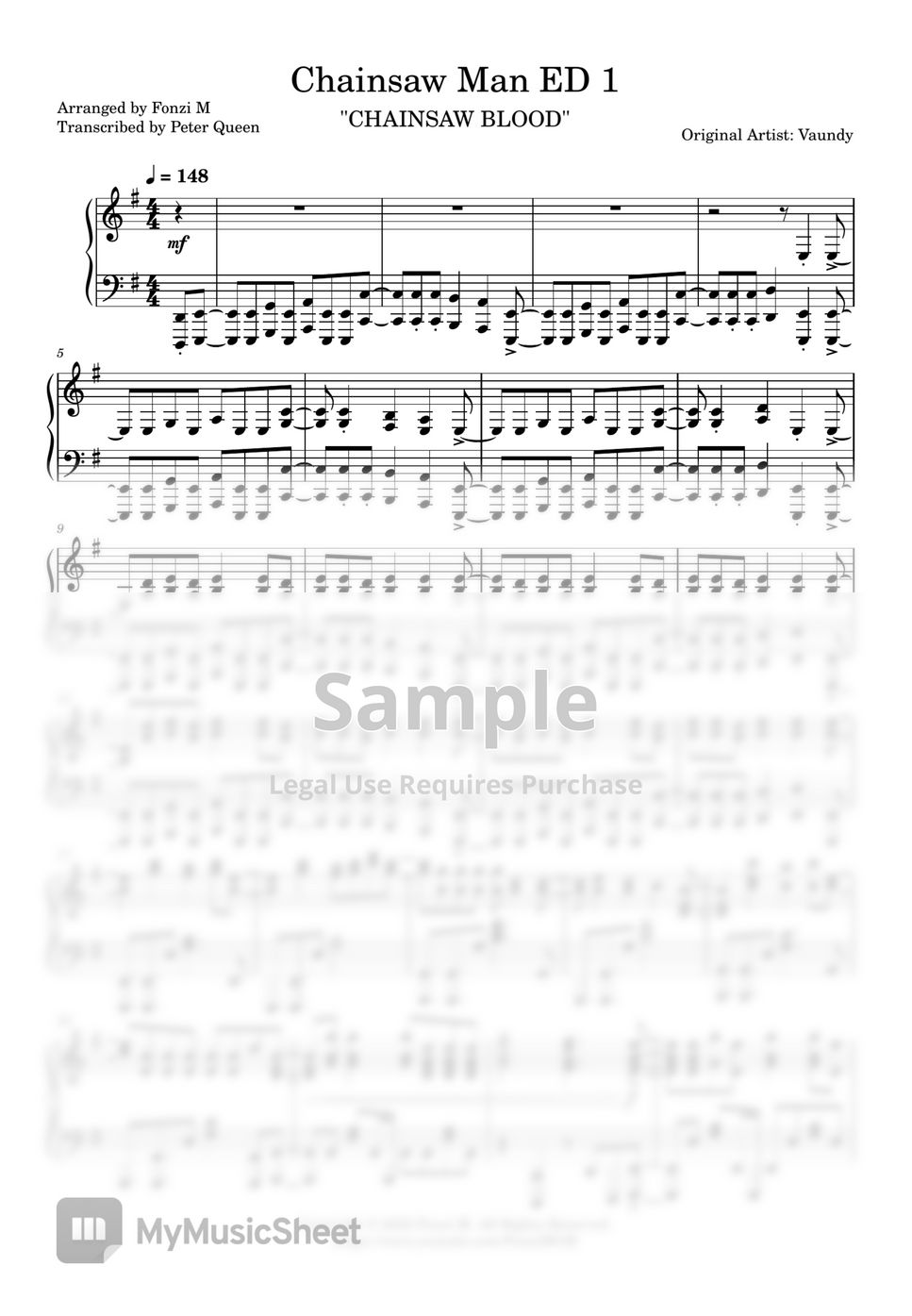 Vaundy - Chainsaw Man ED 1 - "CHAINSAW BLOOD" 曲谱 by Fonzi M