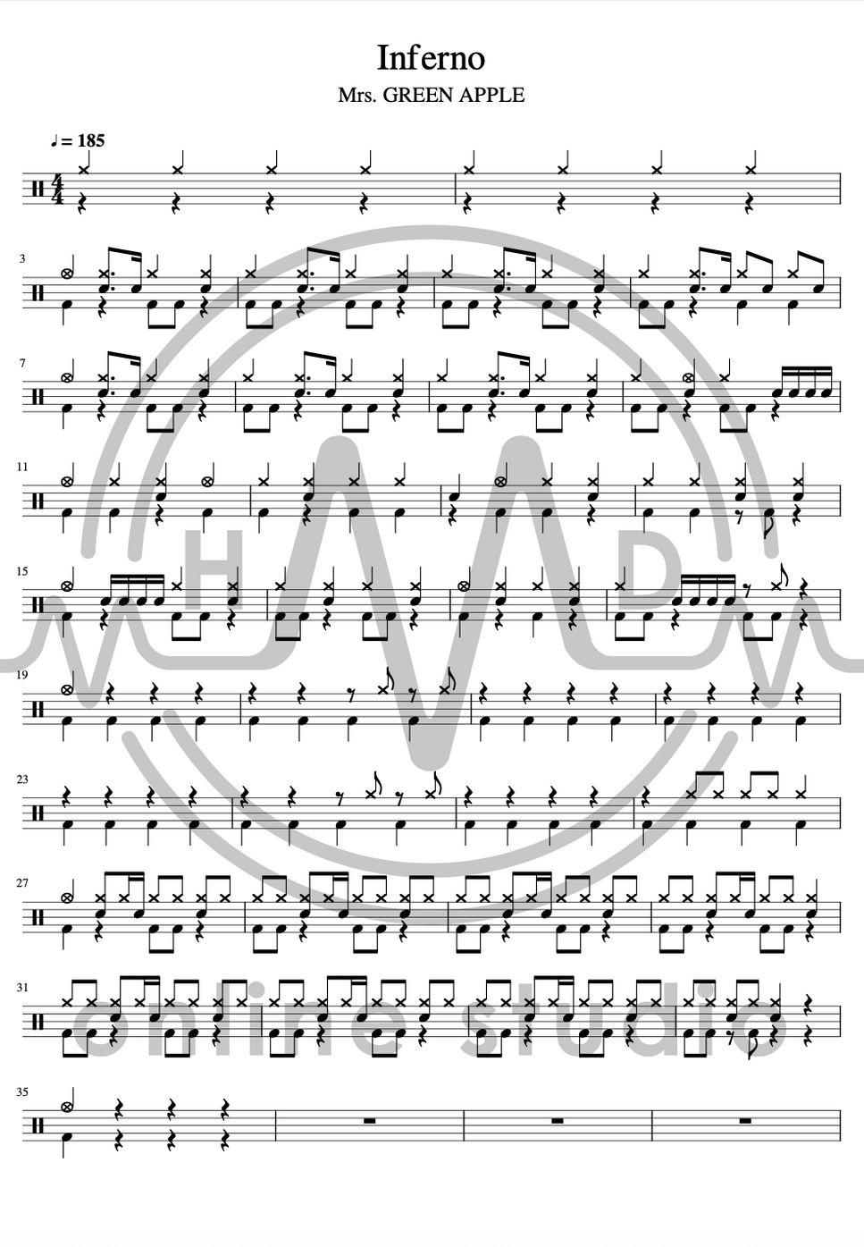 Mrs. GREEN APPLE - Inferno Sheet Music by HMD online studio