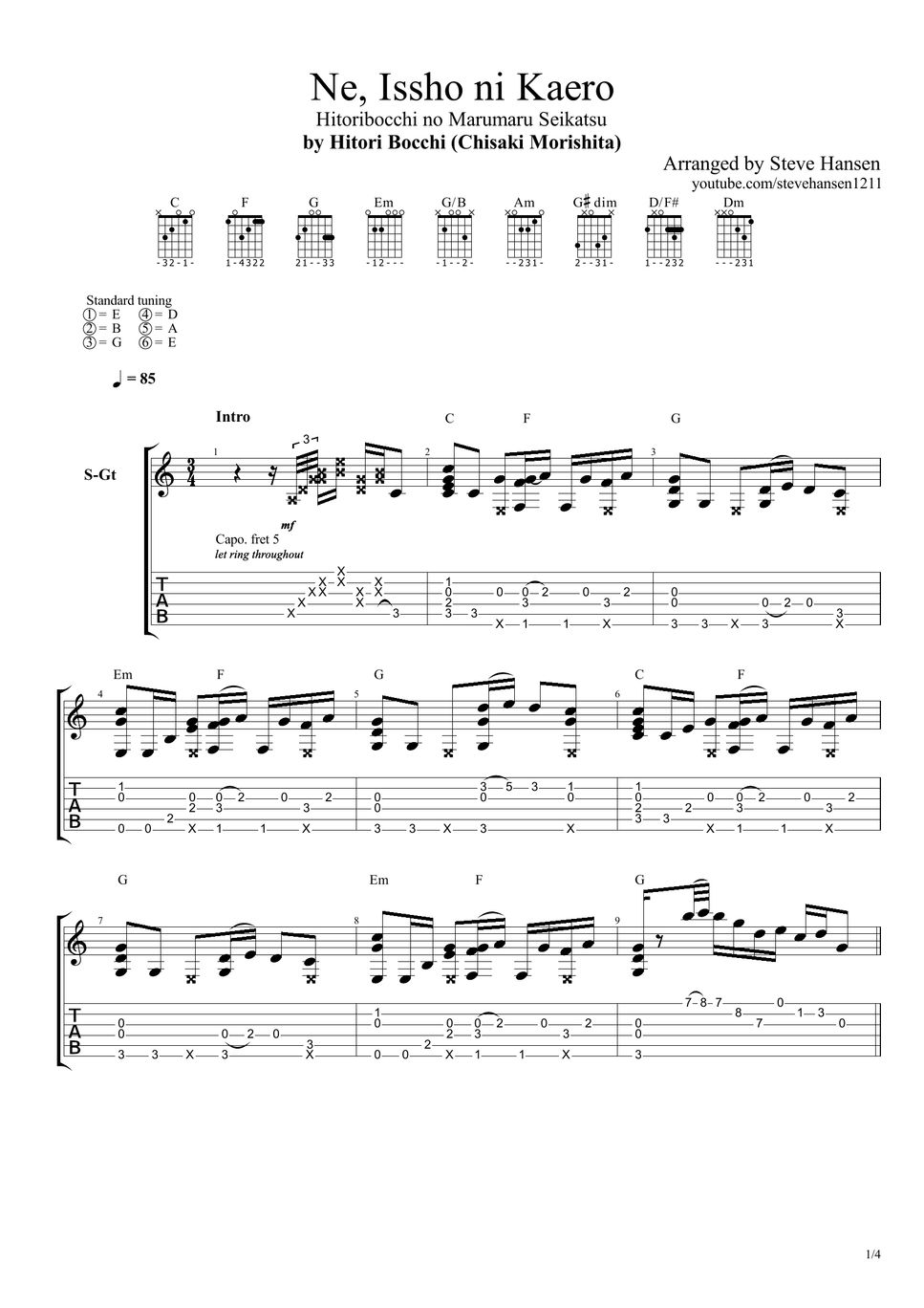 Chisaki Morishita - Ne, Issho ni Kaero (From "Hitoribocchi no Marumaru Seikatsu") (Fingerstyle ...