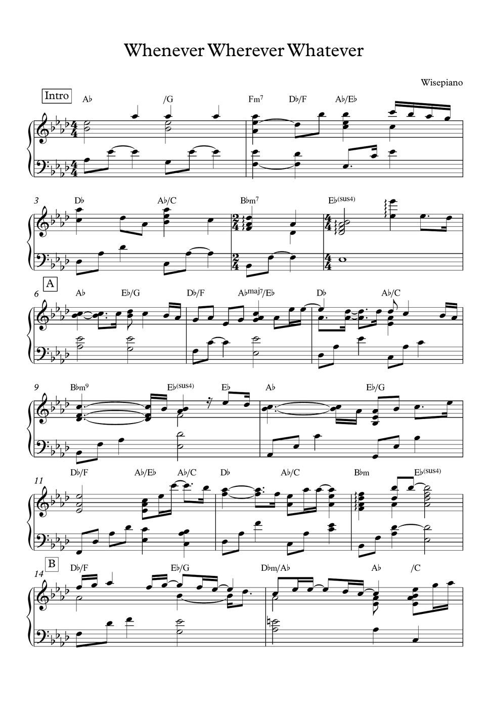 Ben - Whenever Wherever Whatever (Alice OST) Sheet by WISEPIANO
