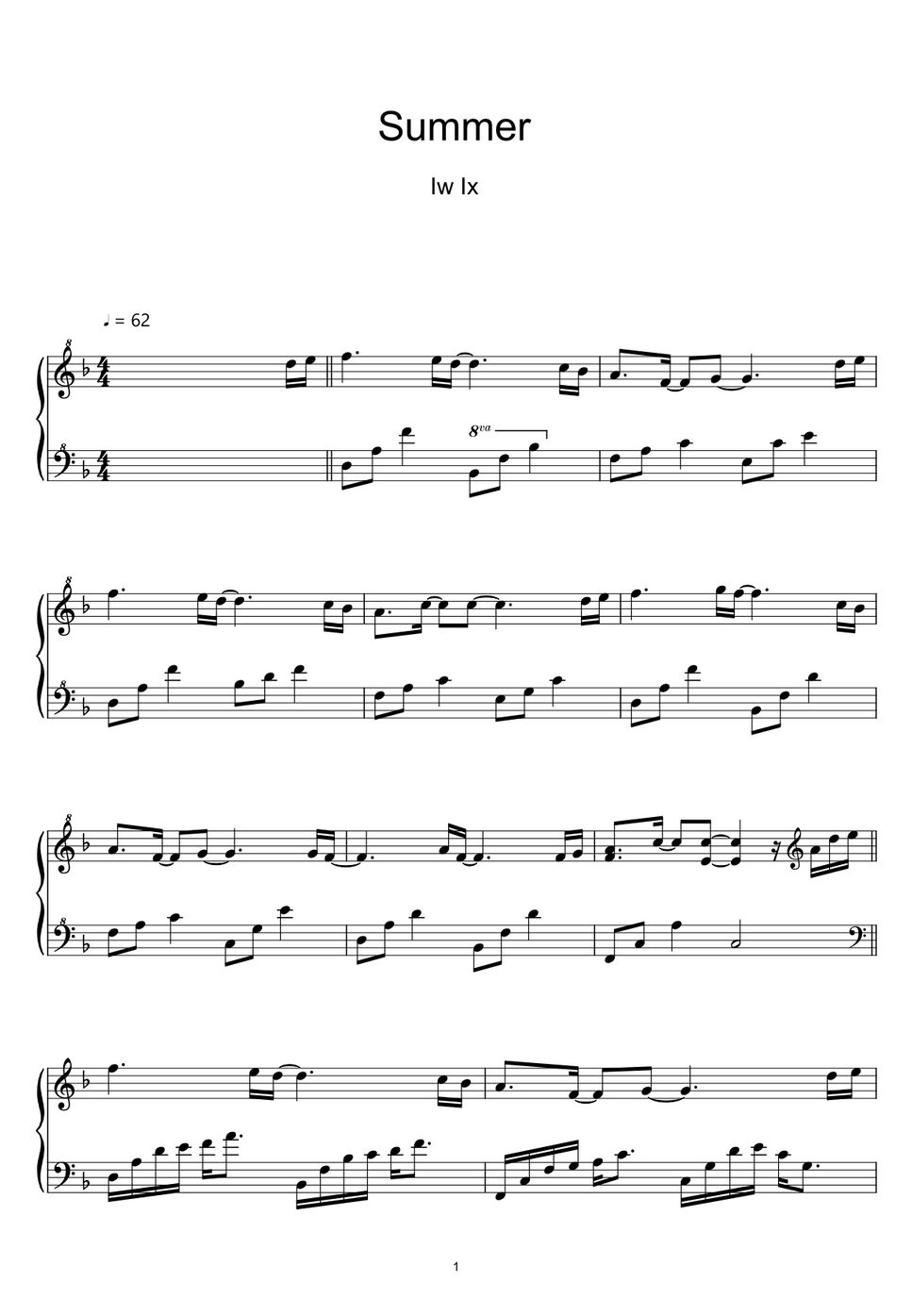 Iw Ix - Summer (夏) (Sheet Music, MIDI,) Sheets by sayu