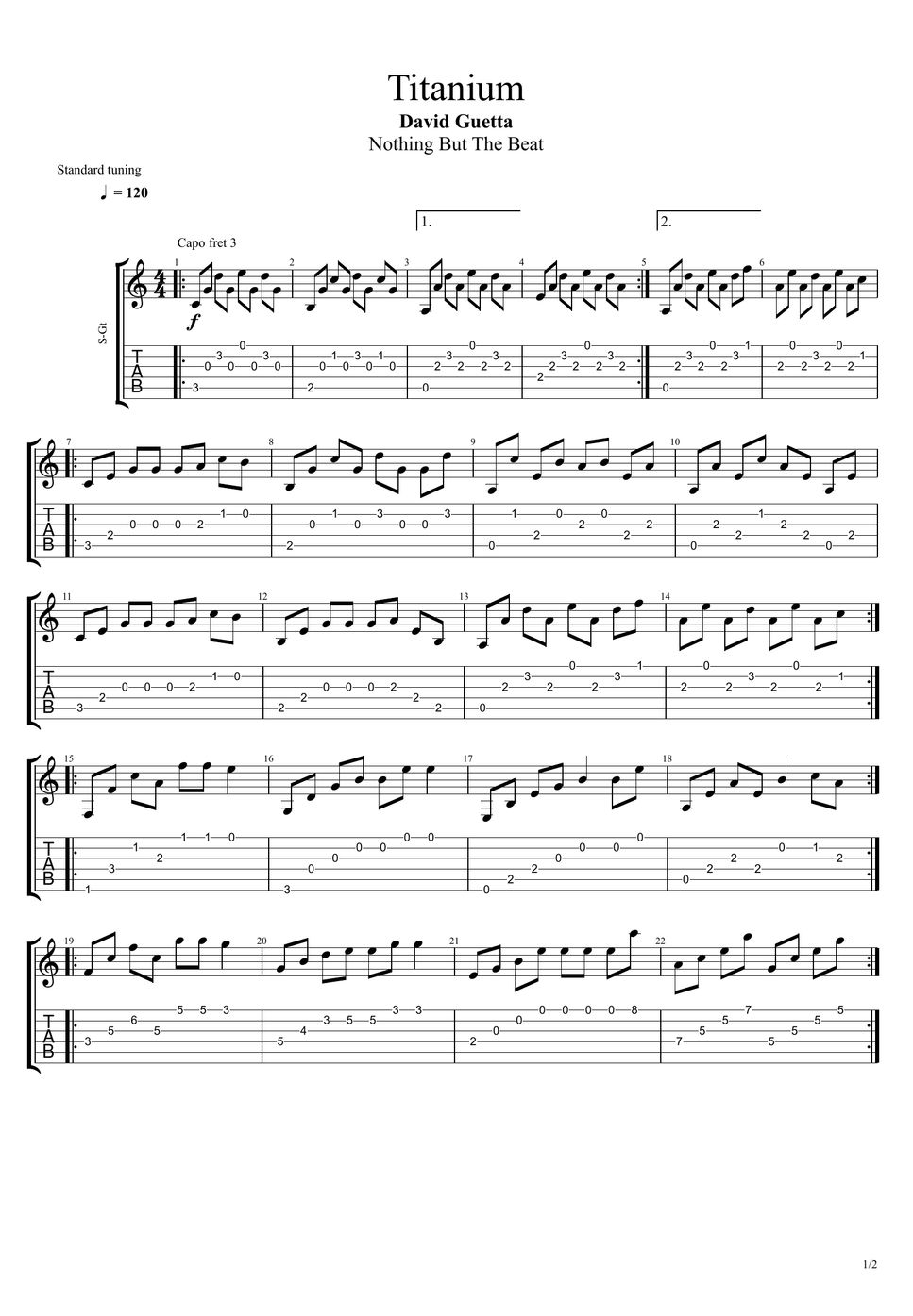 David Guetta - Titanium TAB by Nico Music