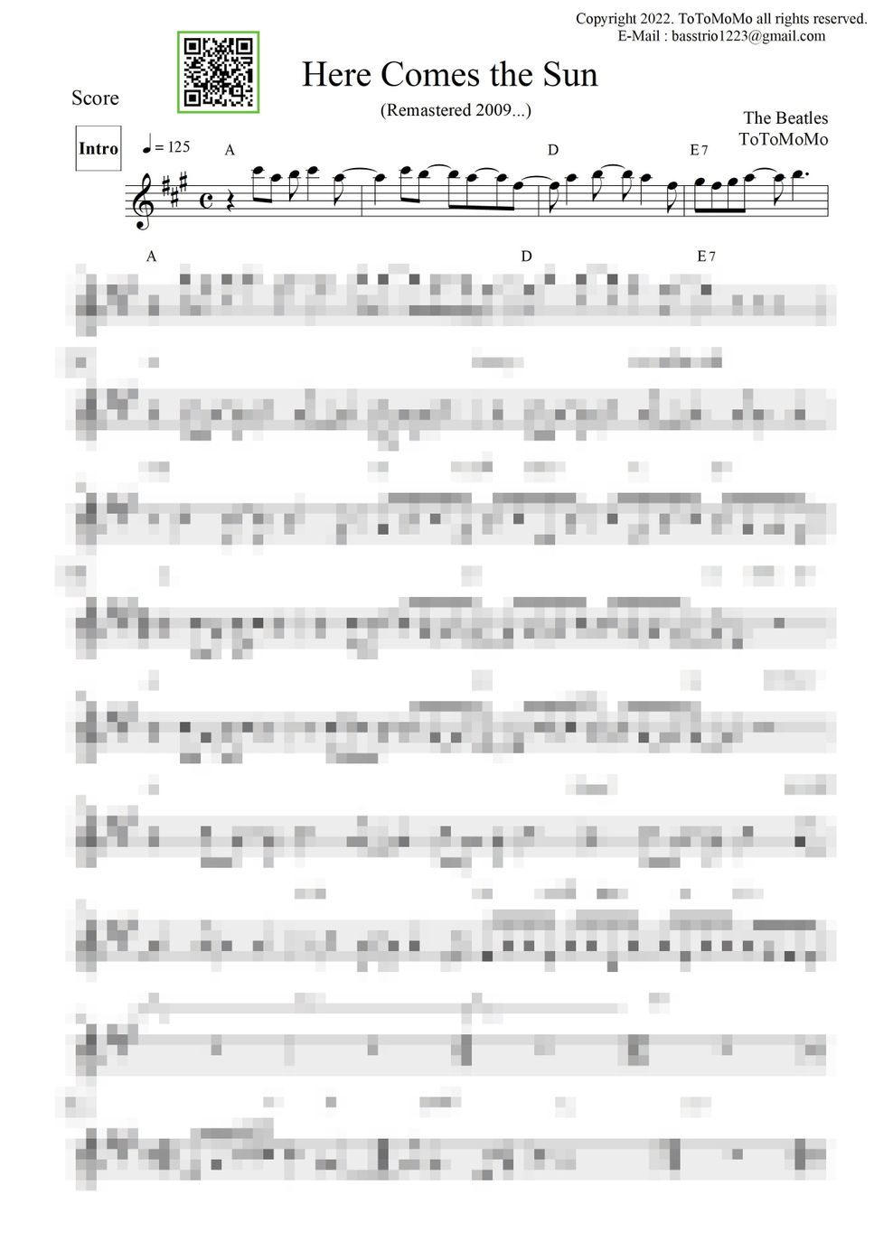 The Beatles - Here Comes the Sun (멜로디/코드/송폼/정확한 송폼/비틀즈) Sheet Music by ...