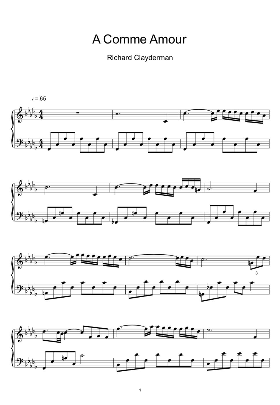 Richard Clayderman - A Comme Amour (Sheet Music, MIDI,) แผ่น by sayu