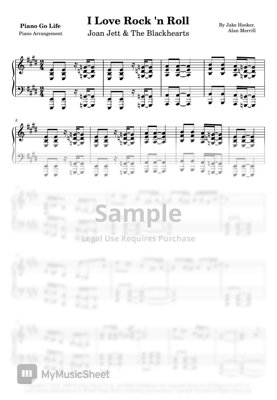 Joan Jett - I Love Rock 'n' Roll Sheet by Piano Go Life