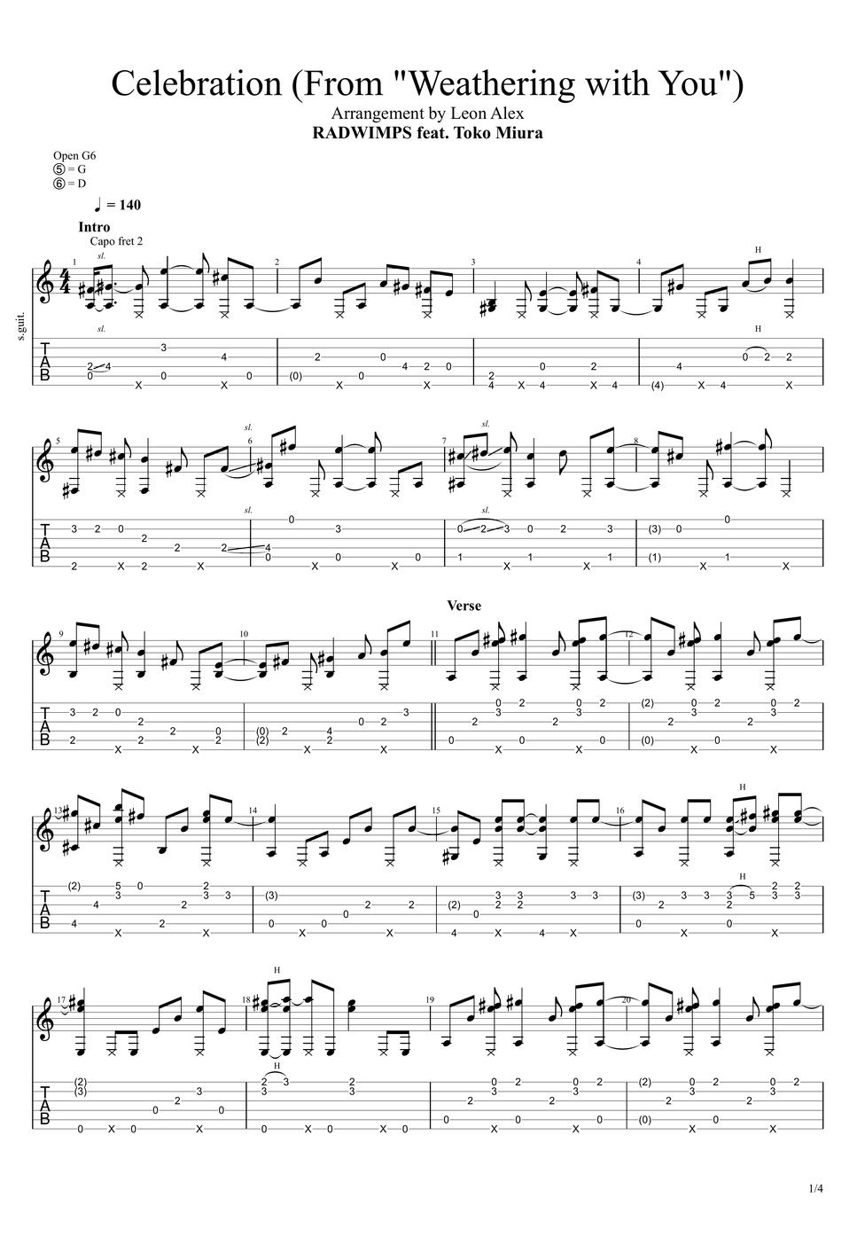 RADWIMPS feat. Toko Miura - Celebration TAB by Leon Alex