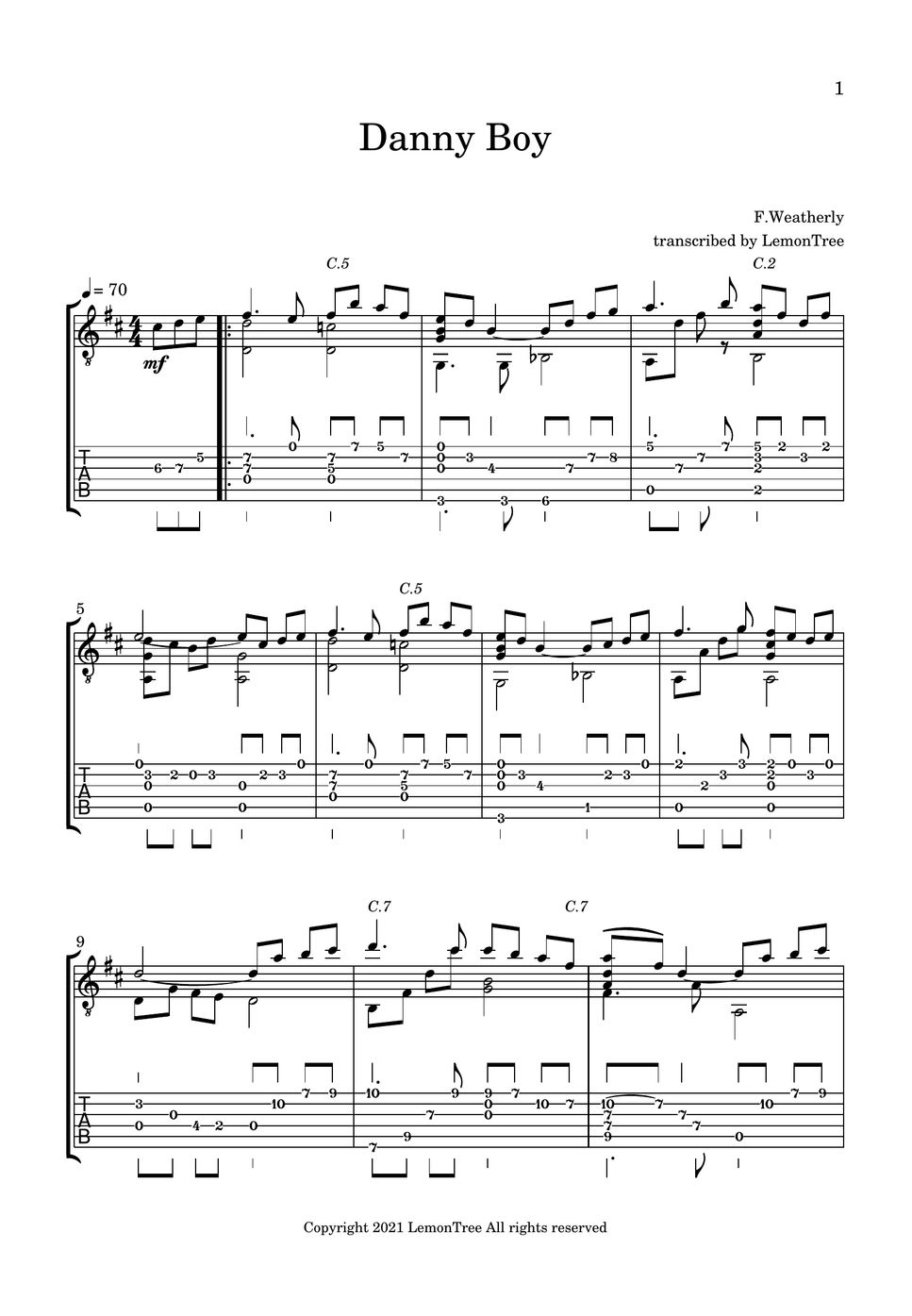 Frederick Weatherly - Danny Boy (fingerstyle) 標籤 by LemonTree