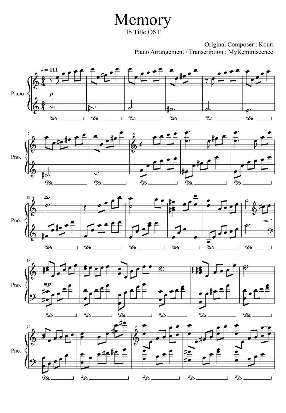 Kouri - Memory (Ib Title OST) نوتة by Aoryn (MyReminiscence)