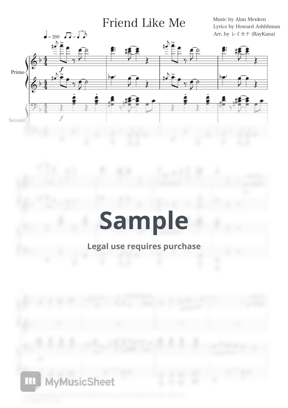 Alan Menken - Friend Like Me（フレンド・ライク・ミー） (ピアノ/連弾/超上級/豪華アレンジ) Sheet ...