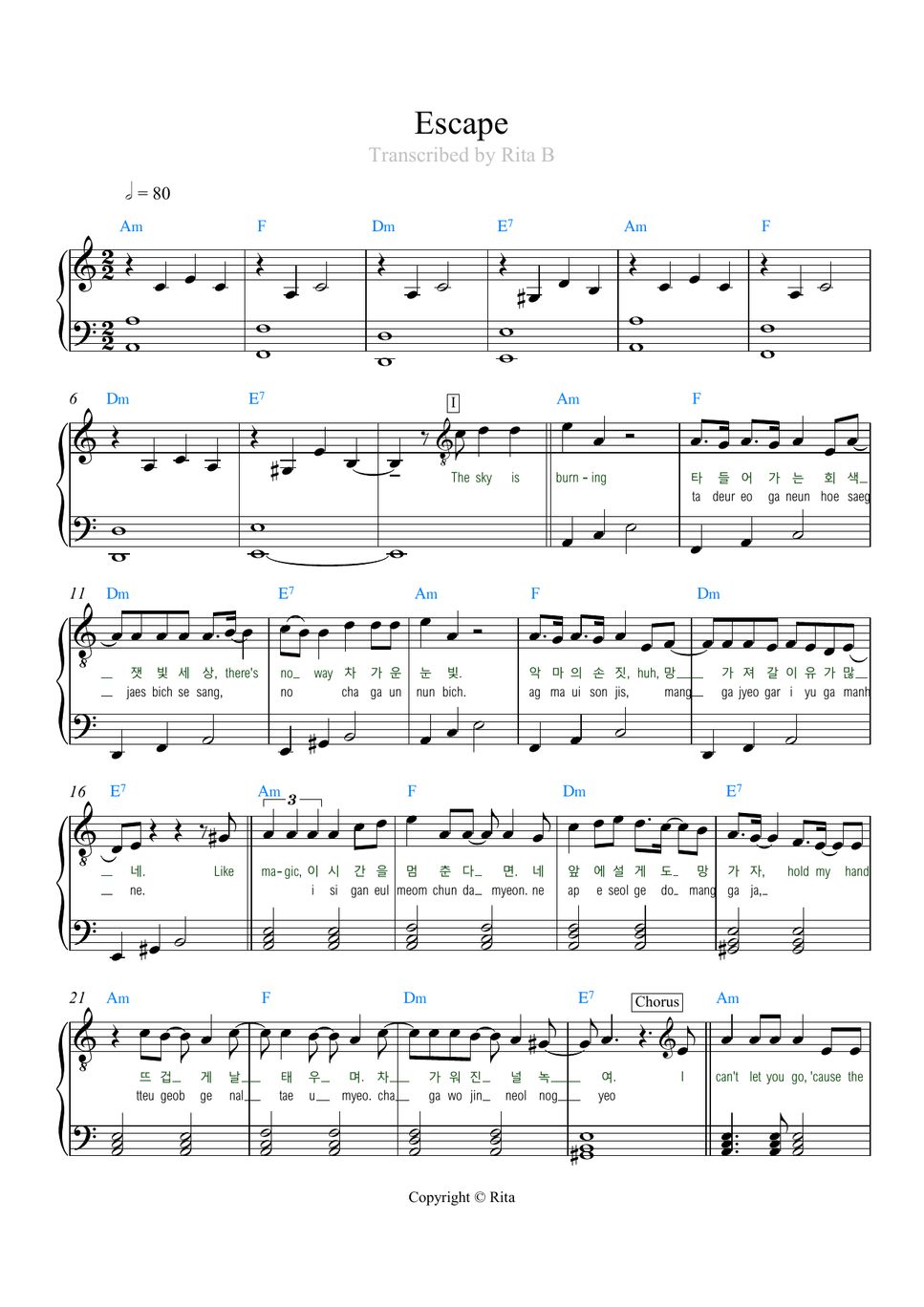 Stray Kids - Escape (lyrics, chords) Sheets by RITA B