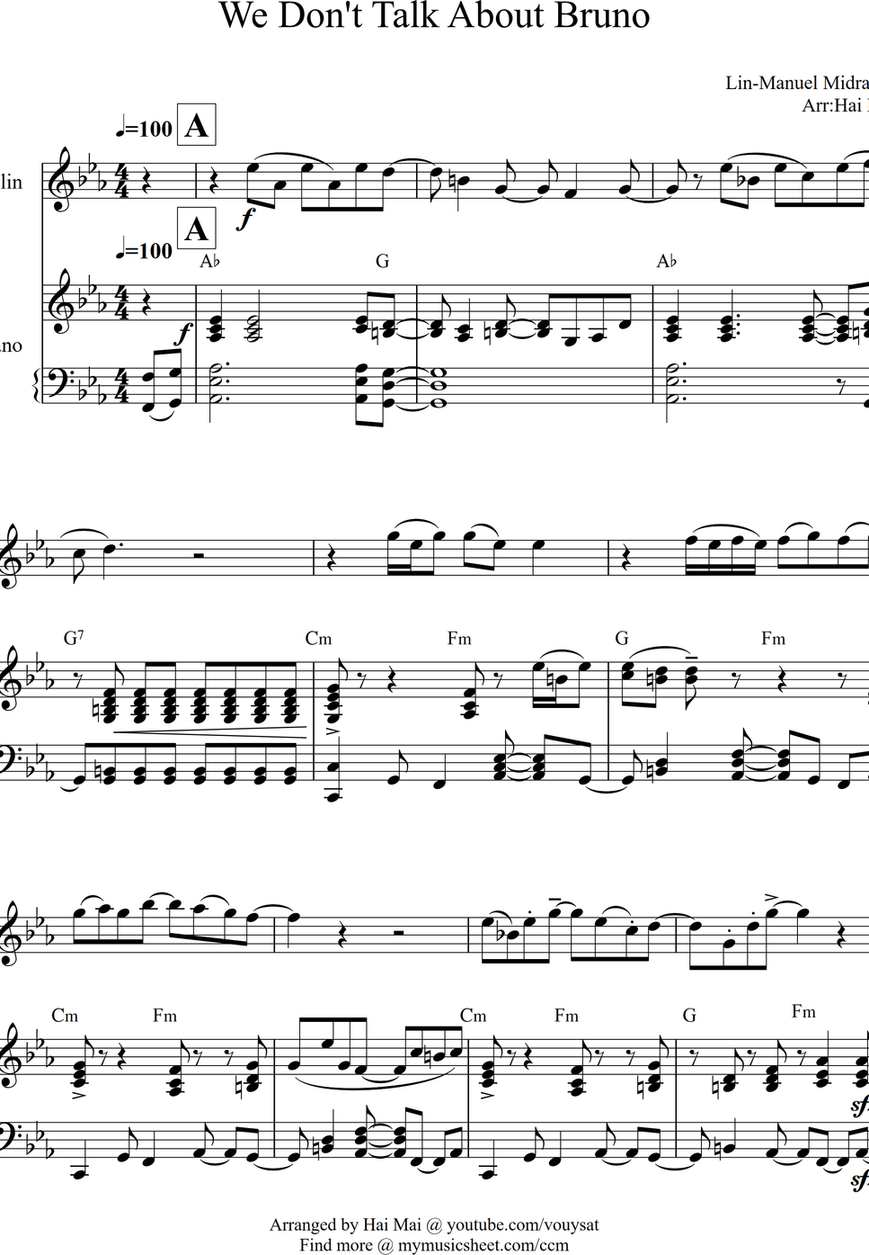 Lin-Manuel Midranda - We Don't Talk About Bruno - Violin solo and Piano ...