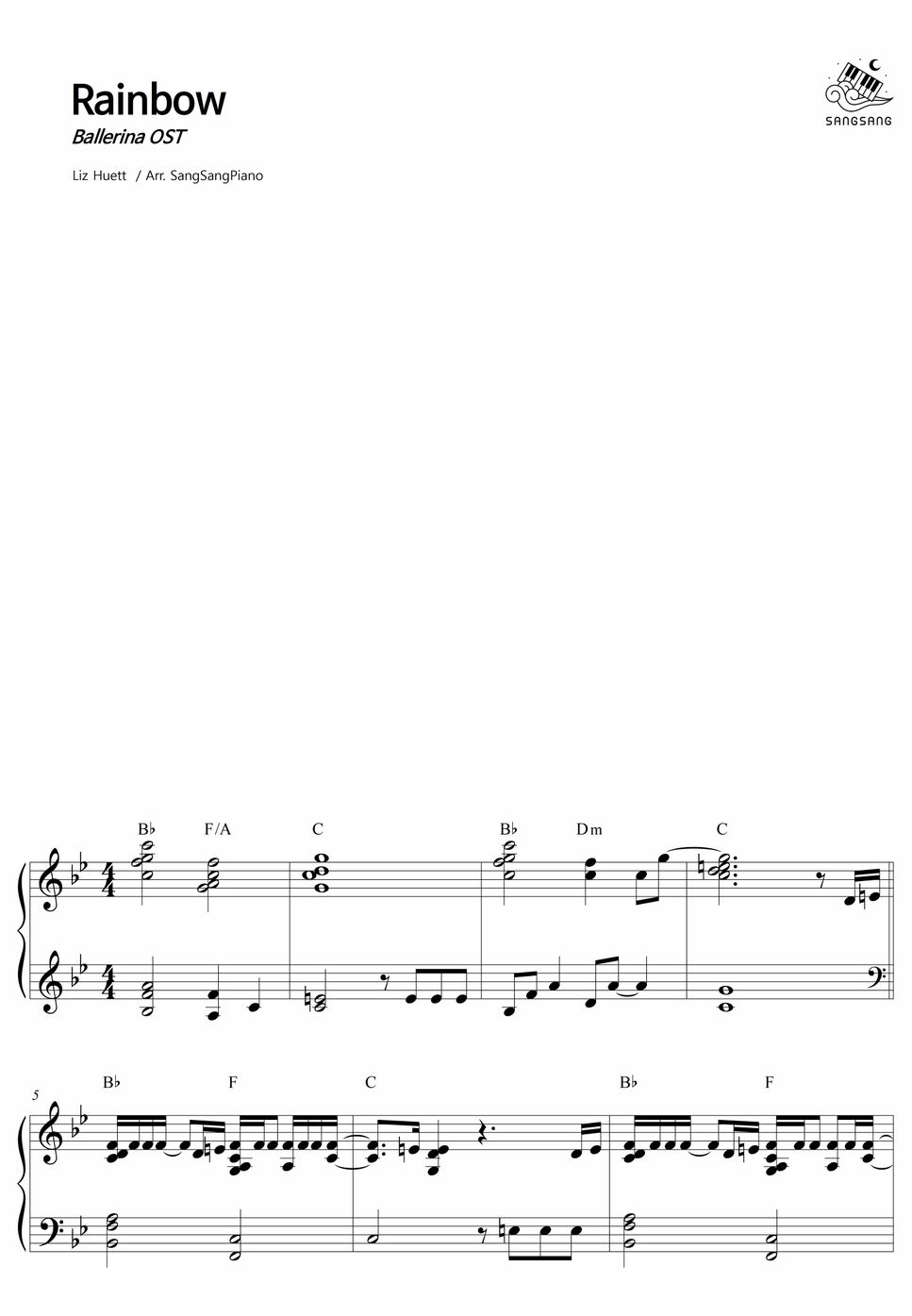 Liz Huett - Rainbow (Ballerina Soundtrack) Notenblatt by SangsangPiano